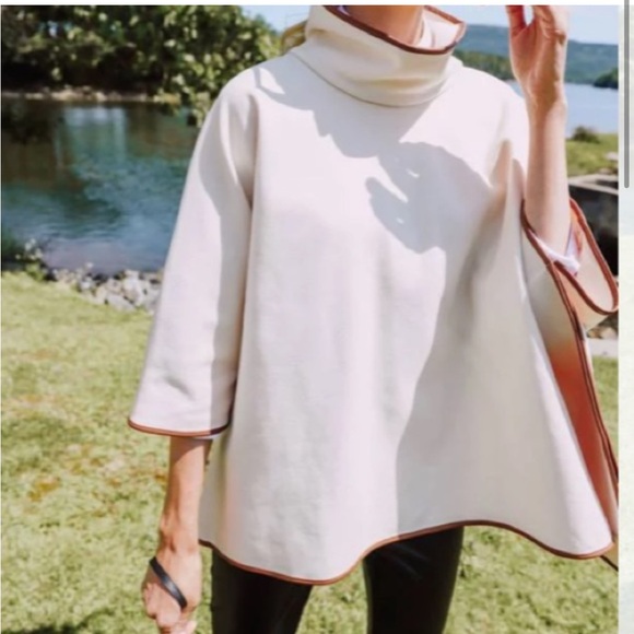 Tuckernuck | Sweaters | Tuckernuck Ivory Cream Leather Trimmed Poncho ...